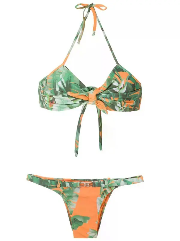 AMIR SLAMA Floral Print Bikini Set - Green