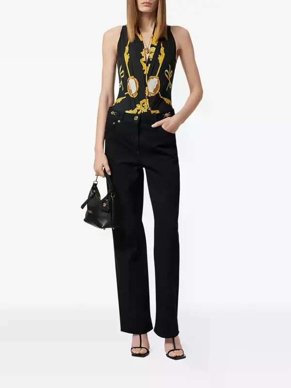 Versace Silk Draped Cameo Print Bodysuit