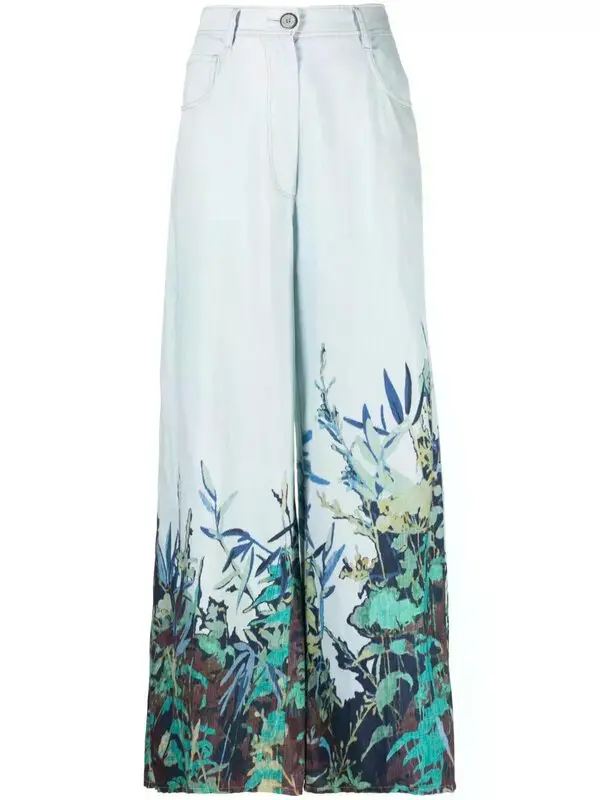 FORTE_FORTE High-rise Wide-leg Cotton-linen Pants - Blue