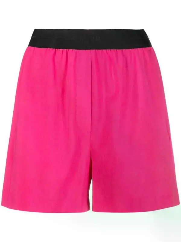 MSGM Fuchsia Virgin Wool Blend Logo Waistband Shorts - Pink