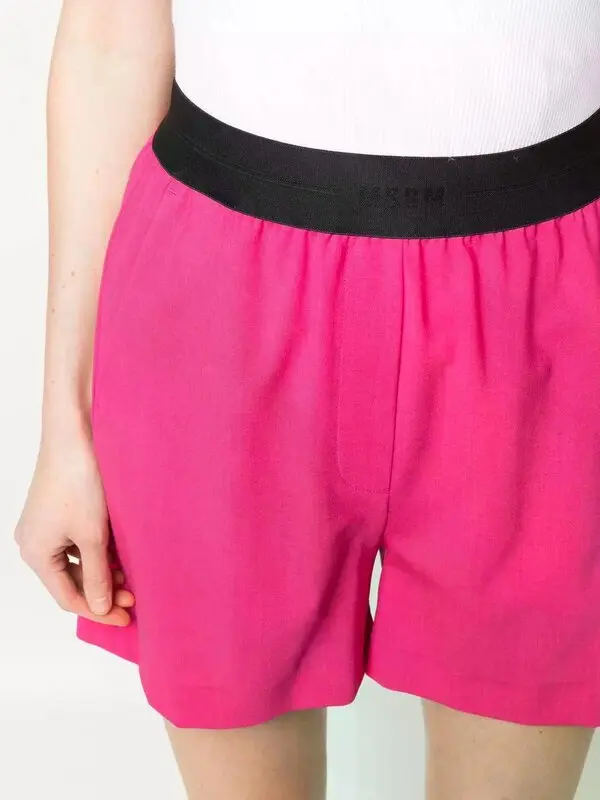 MSGM Fuchsia Virgin Wool Blend Logo Waistband Shorts - Pink