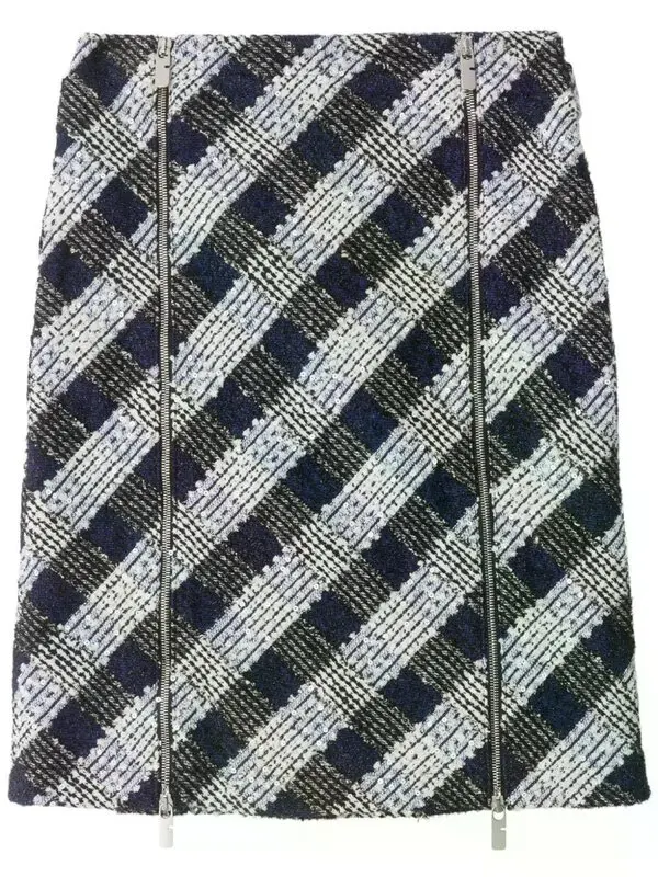 Burberry Check Tweed Skirt - Blue