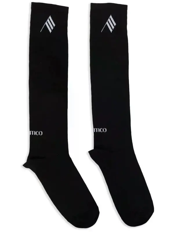 Attico Intarsia-logo Ribbed Knee-high Socks - Black