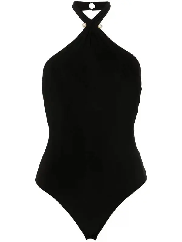 NISSA Faux-pearl Halterneck Bodysuit
