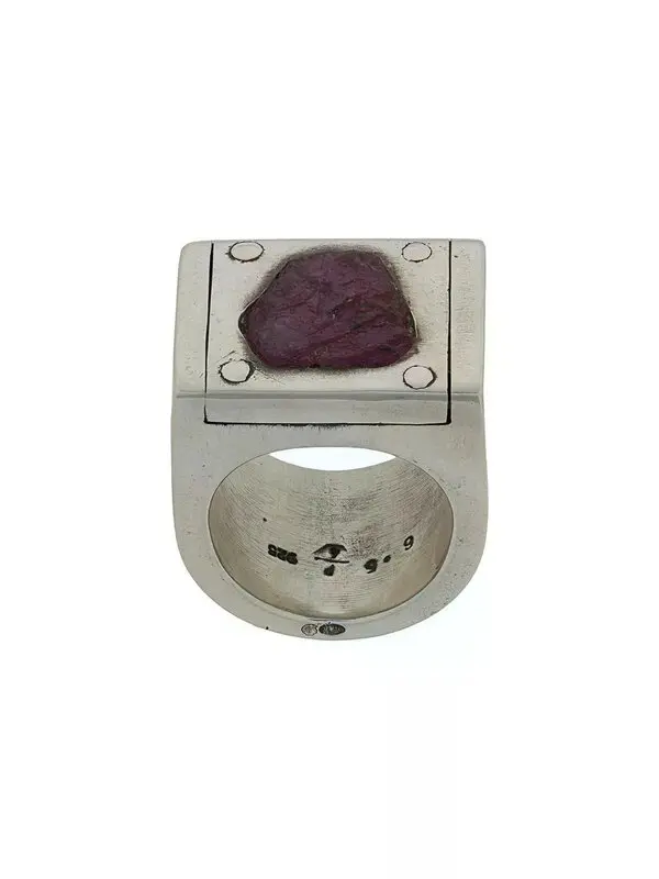 PARTS OF FOUR Plate Single Ring With Ruby Accents - Silver