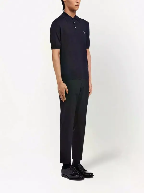 Prada Logo-embroidered Wool Polo Shirt - Blue