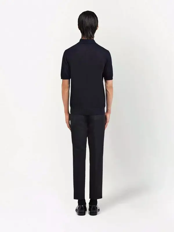 Prada Logo-embroidered Wool Polo Shirt - Blue