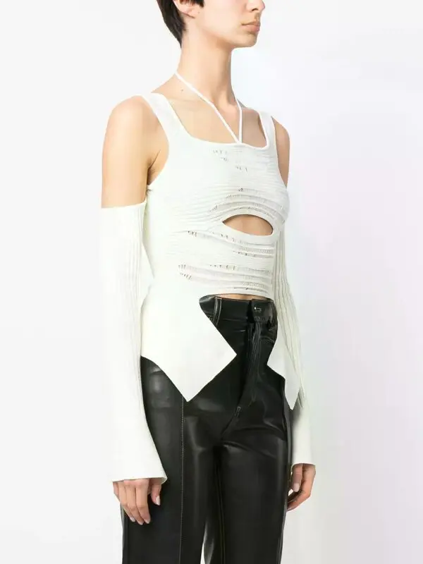 ANDREĀDAMO Ribbed Knit Cut-out Top - Neutrals