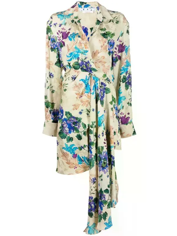 Off-White Floral-print Asymmetric Shirtdress