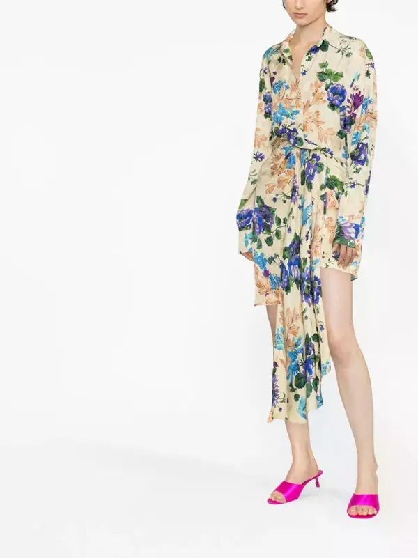 Off-White Floral-print Asymmetric Shirtdress