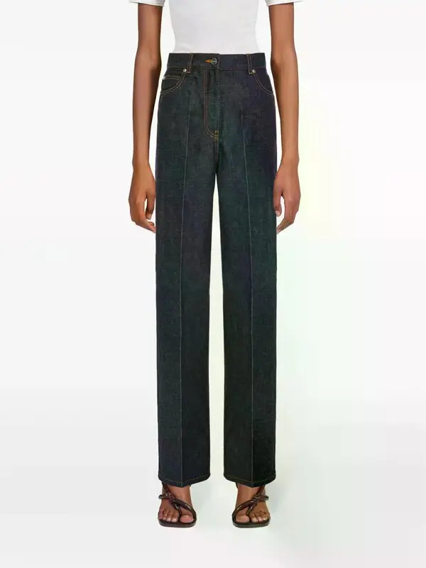 FERRAGAMO Logo-appliqué Wide-leg Jeans