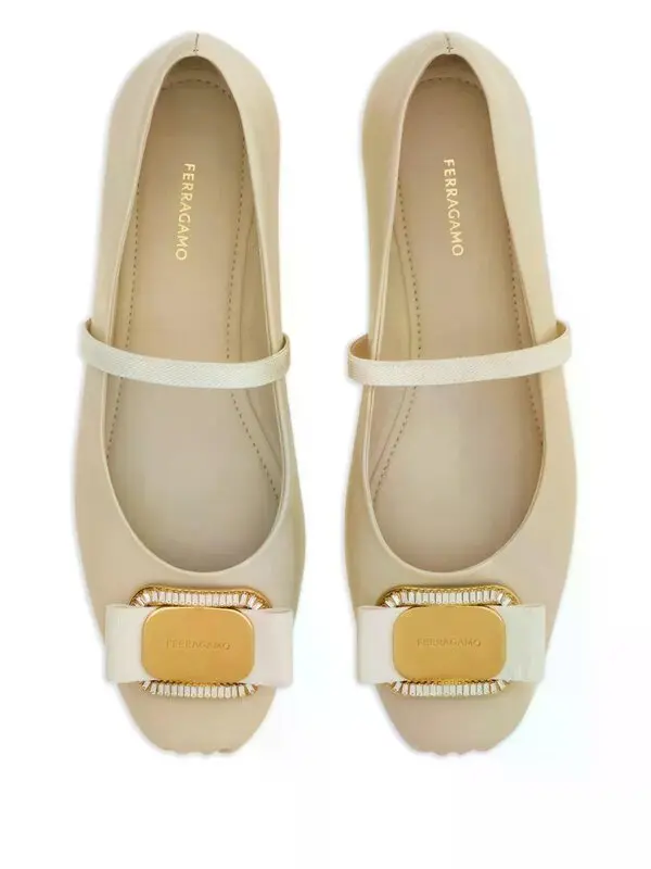 FERRAGAMO Vara Buckle-detail Ballet Flats - Neutrals