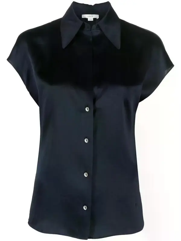 Vince Short-sleeve Silk Shirt - Blue