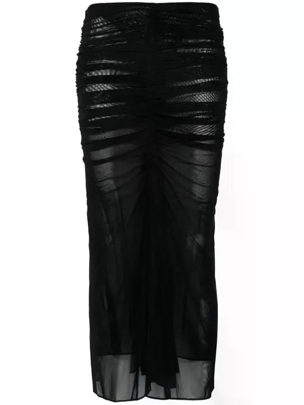 MUGLER Ruched Midi Skirt - Black