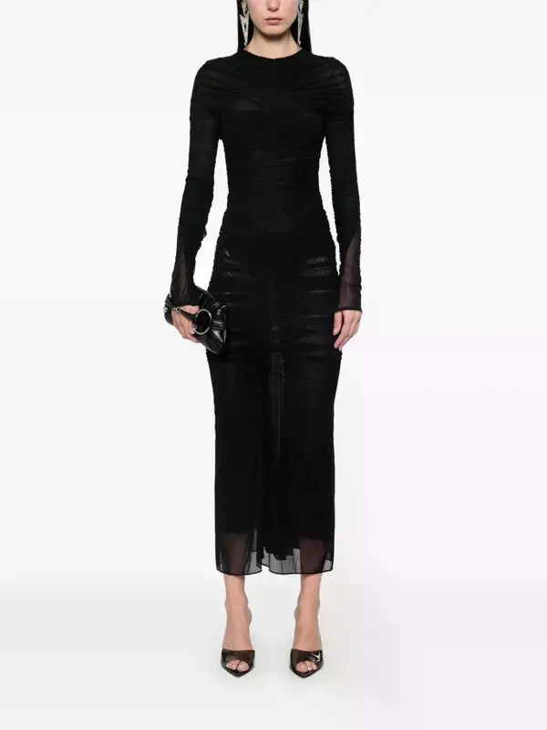 MUGLER Ruched Midi Skirt - Black