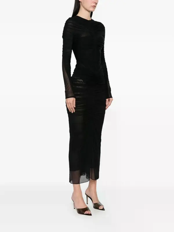 MUGLER Ruched Midi Skirt - Black
