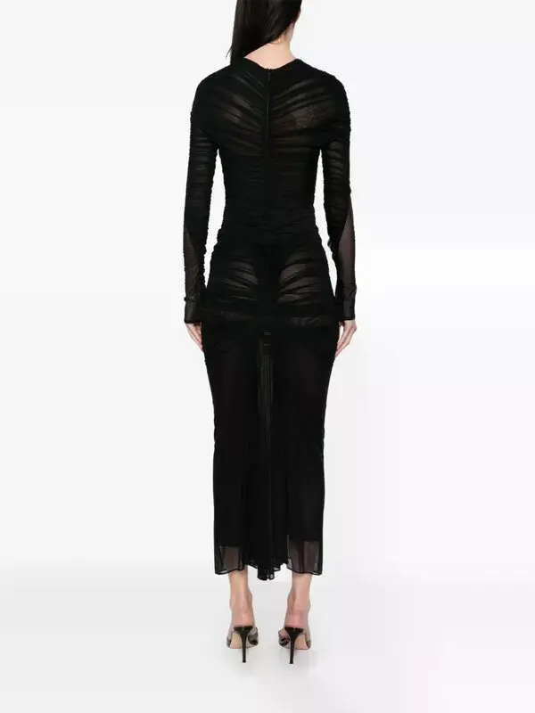 MUGLER Ruched Midi Skirt - Black