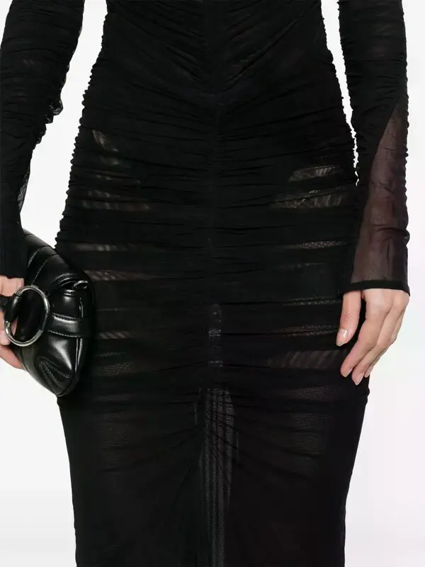 MUGLER Ruched Midi Skirt - Black