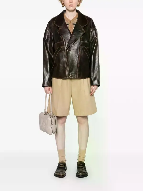 Sandro Oversized Lambskin Leather Jacket With Suit-style Lapel Collar