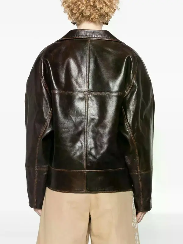 Sandro Oversized Lambskin Leather Jacket With Suit-style Lapel Collar
