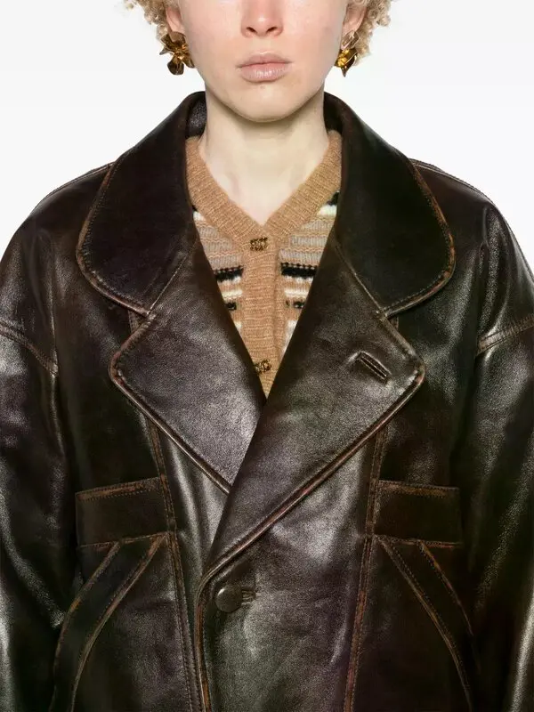 Sandro Oversized Lambskin Leather Jacket With Suit-style Lapel Collar