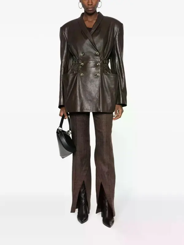 THE MANNEI Newport Pleated Flared Trousers - Brown