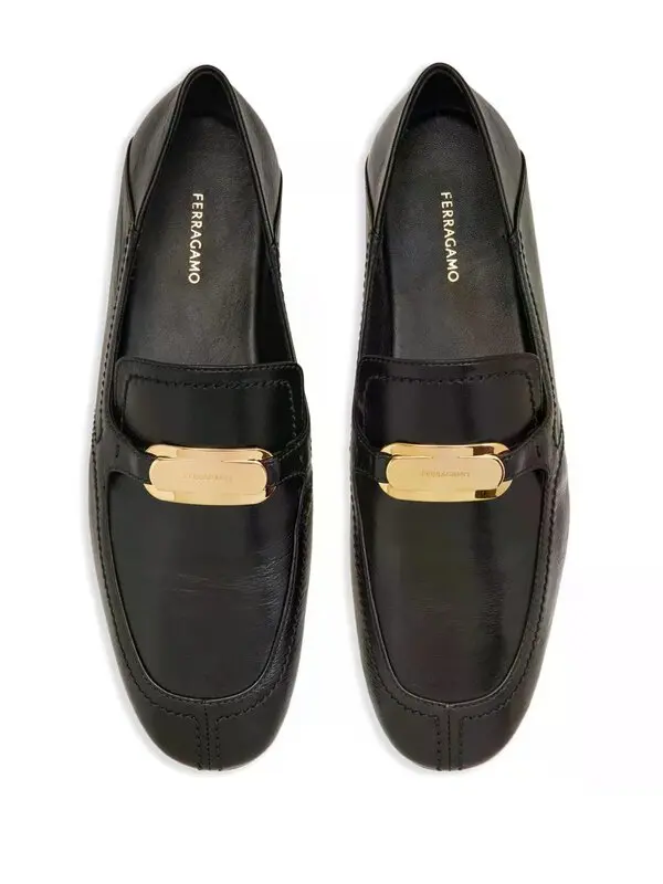 FERRAGAMO Buckle Leather Loafers - Black