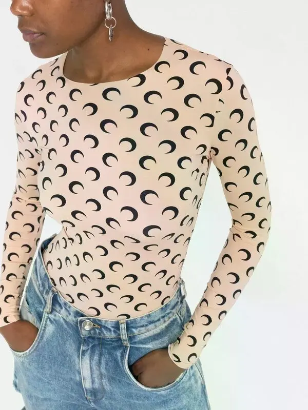 MARINE SERRE Moon-print Crewneck Top - Neutrals