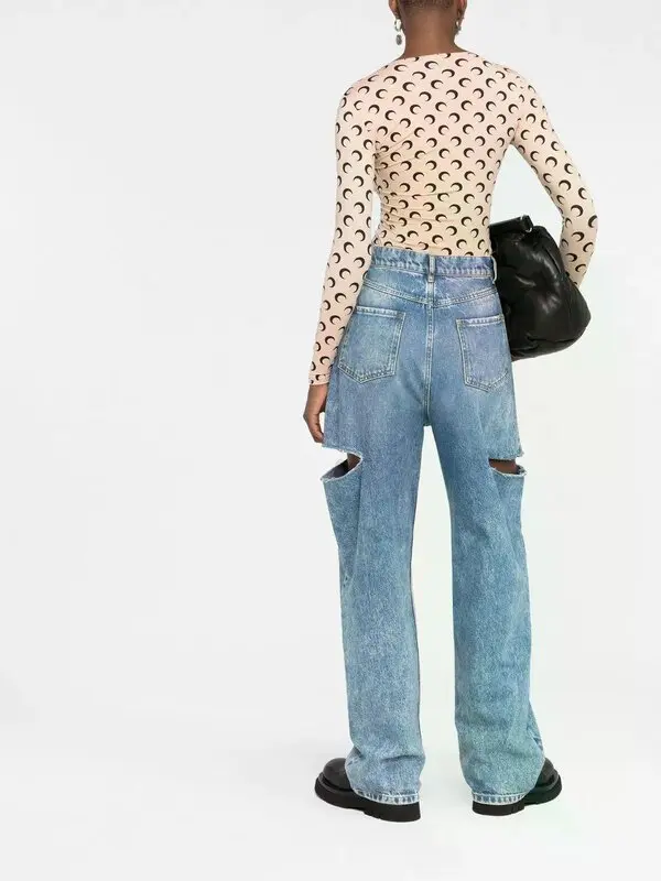 MARINE SERRE Moon-print Crewneck Top - Neutrals
