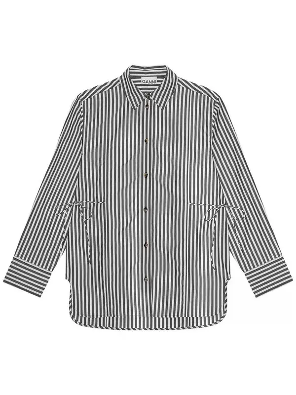 GANNI Striped Poplin Shirt - Black