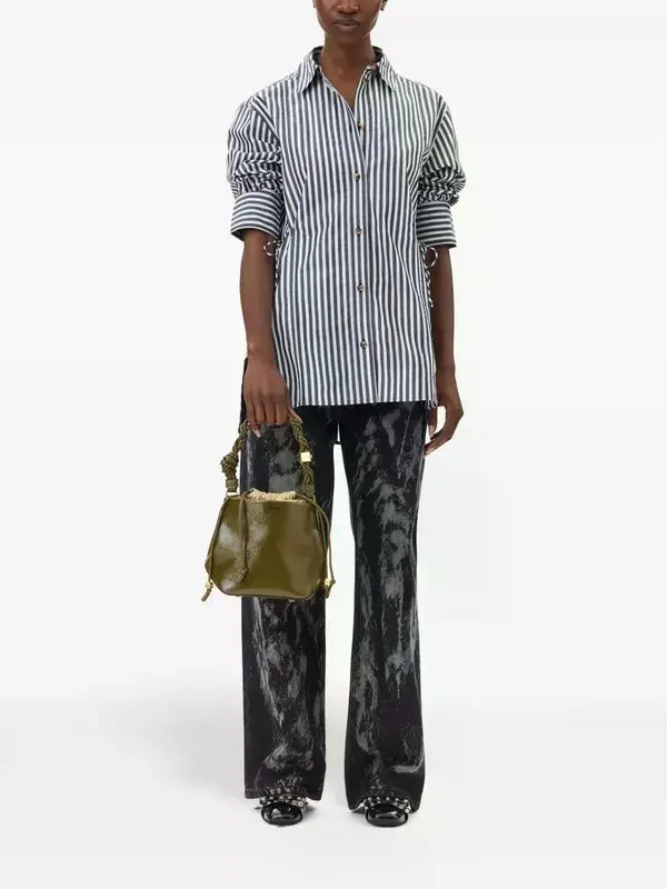 GANNI Striped Poplin Shirt - Black