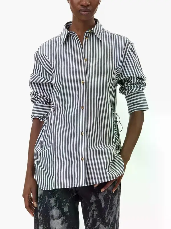 GANNI Striped Poplin Shirt - Black