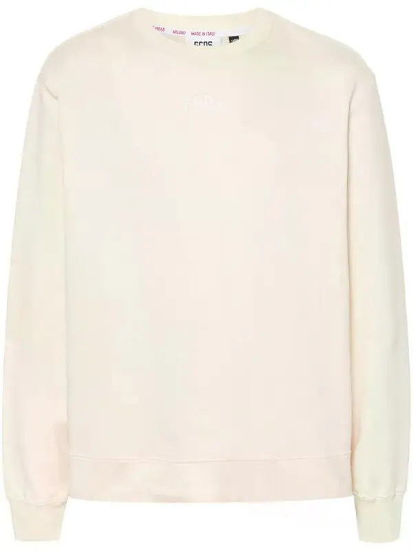 Gcds Logo-embroidered Cotton Sweatshirt - Neutrals