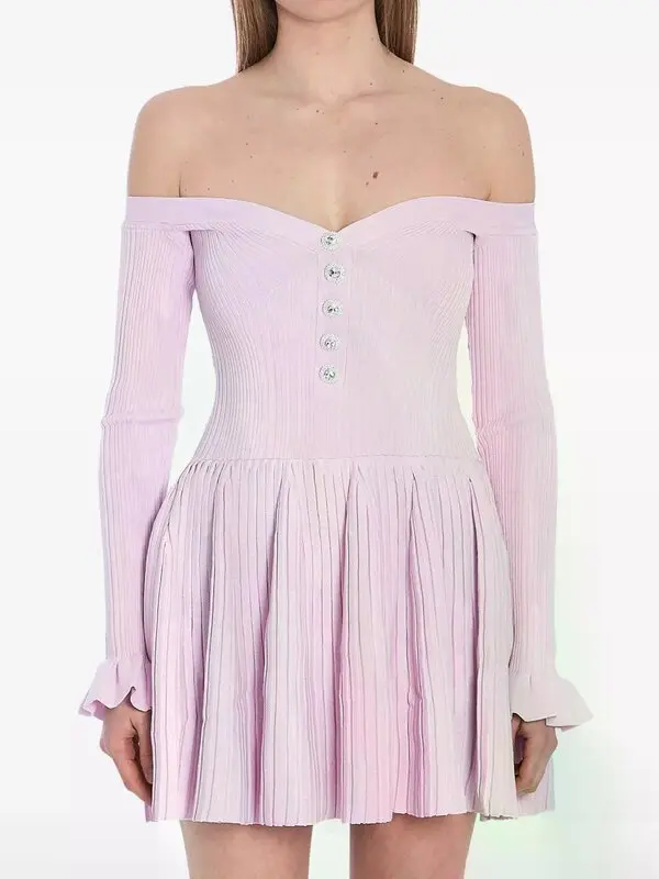 SELF-PORTRAIT Ribbed Mini Dress - Pink