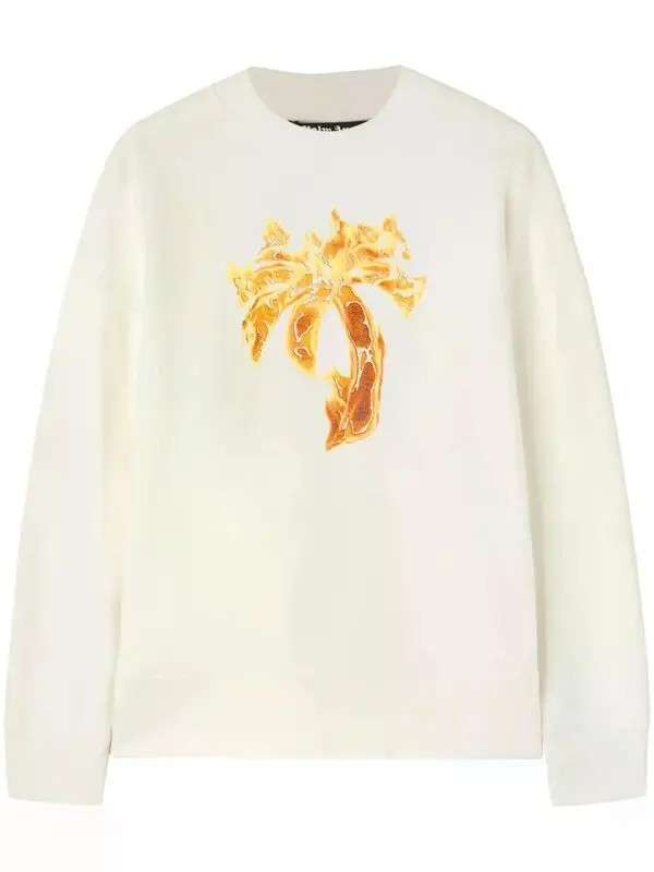 Palm Angels Burning Palm Cotton Sweatshirt - Neutrals