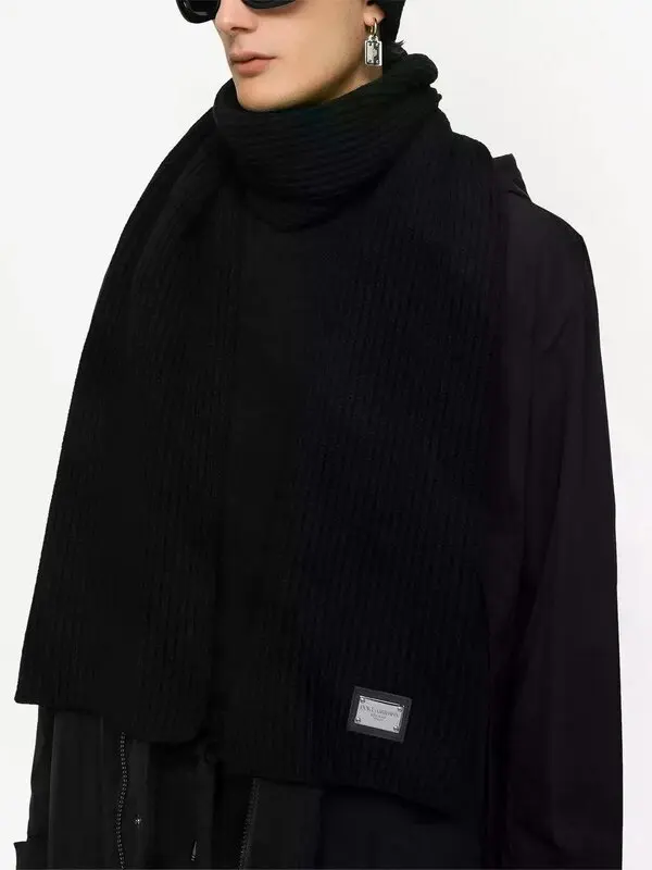Dolce & Gabbana Logo-patch Wool Scarf - Black