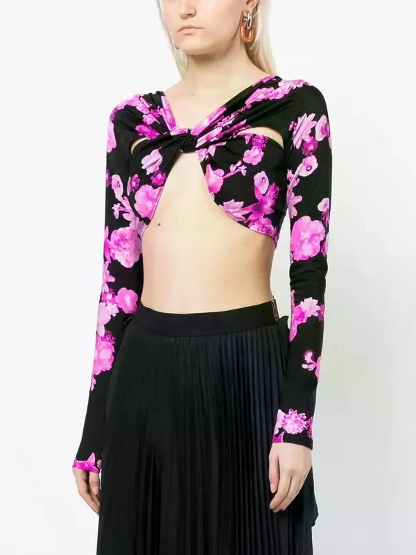 Coperni Floral-print Cropped Top - Black