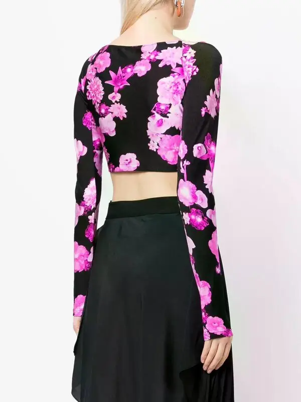 Coperni Floral-print Cropped Top - Black
