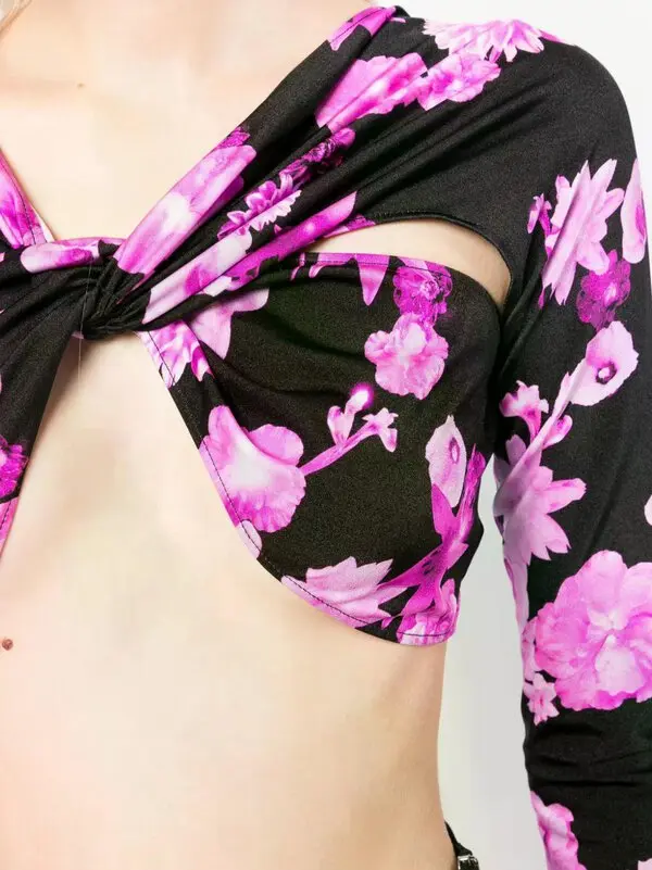 Coperni Floral-print Cropped Top - Black