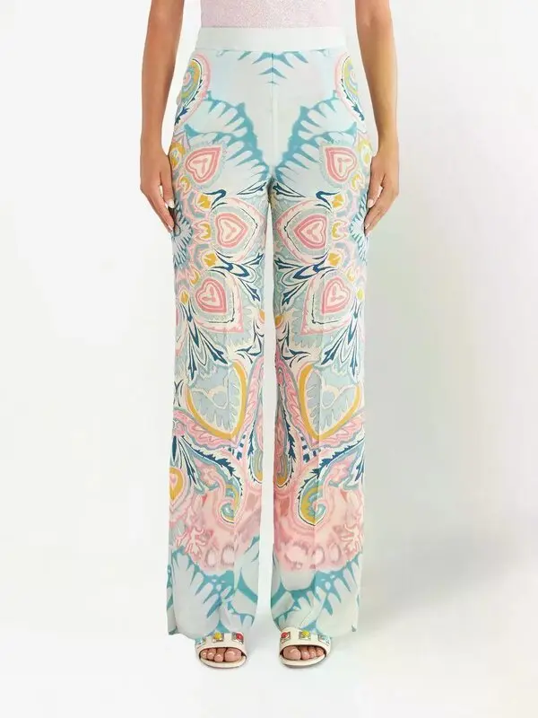 Etro Paisley-print Satin Trousers - Blue