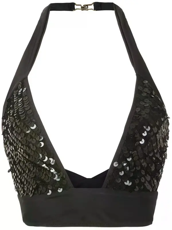 AMIR SLAMA Sequin Embellished Bikini Top - Black