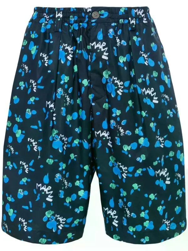 Marni Dripping Abstract-print Deck Shorts - Blue