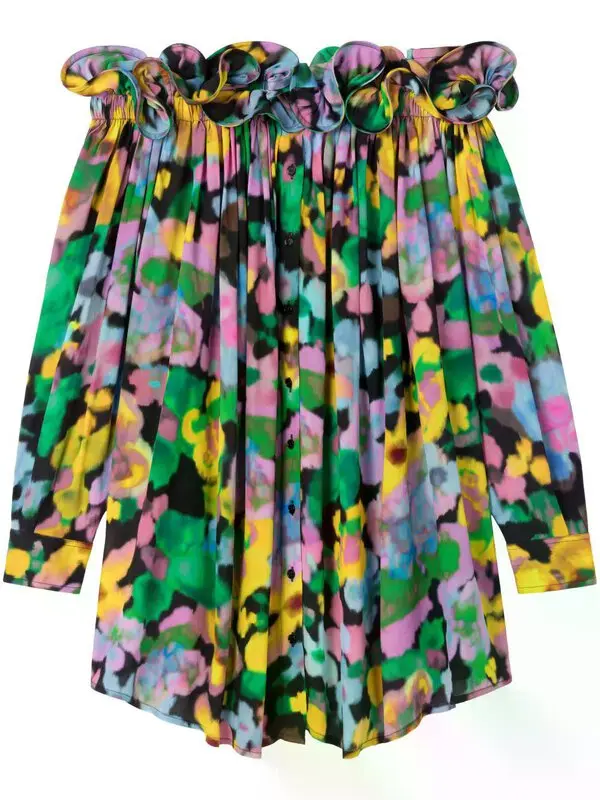 AZ FACTORY Theodora Floral-print Off-shoulder Dress - Blue