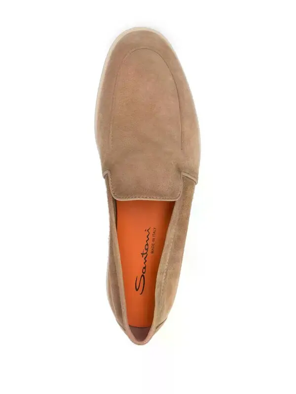 Santoni Almond Suede Loafers - Brown