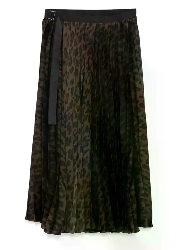Sacai Leopard-print Pleated Midi Skirt - Brown