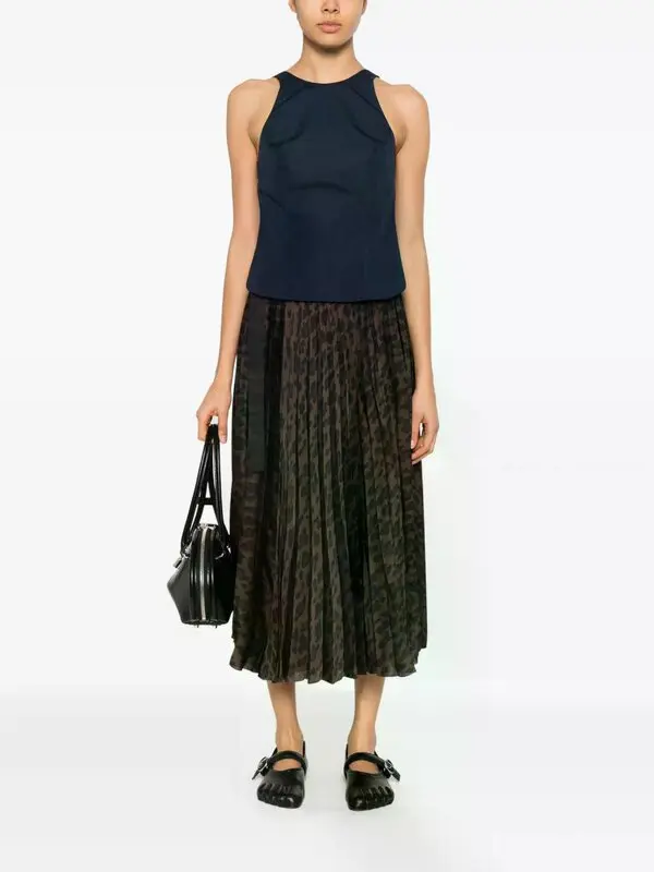 Sacai Leopard-print Pleated Midi Skirt - Brown