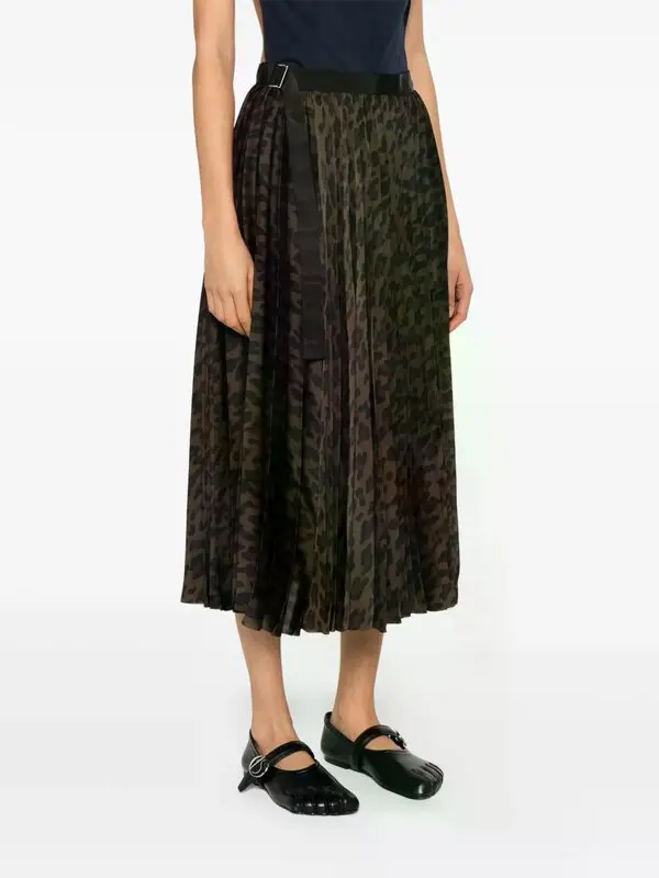 Sacai Leopard-print Pleated Midi Skirt - Brown