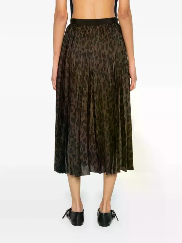 Sacai Leopard-print Pleated Midi Skirt - Brown