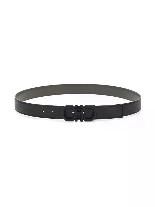 FERRAGAMO Logo-buckle Leather Belt - Grey