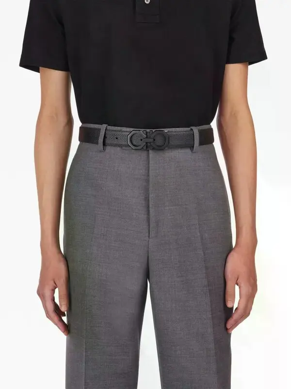 FERRAGAMO Logo-buckle Leather Belt - Grey